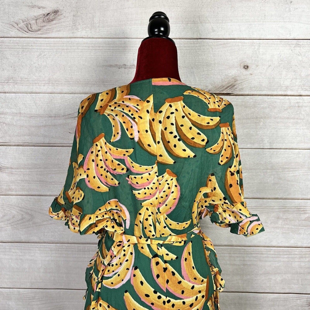 Farm Rio Raining Bananas Maxi Wrap Dress Ruffle - Gem